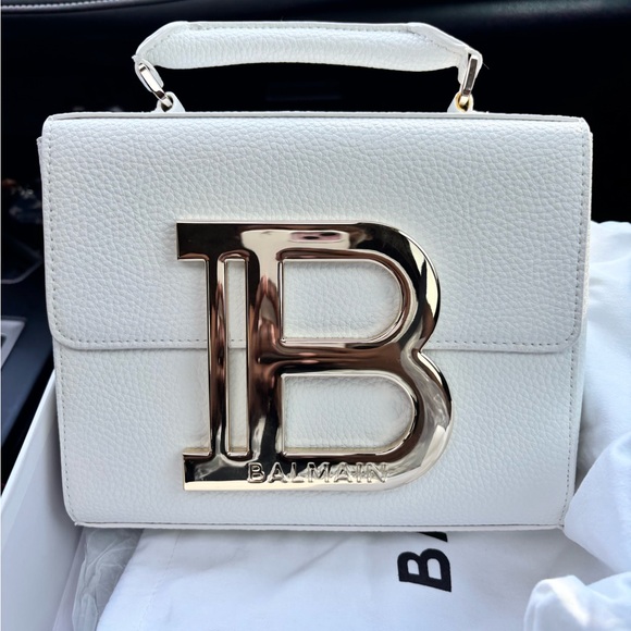 Balmain | Bags | Balmain White Satchel With Gold Logo | Poshmark